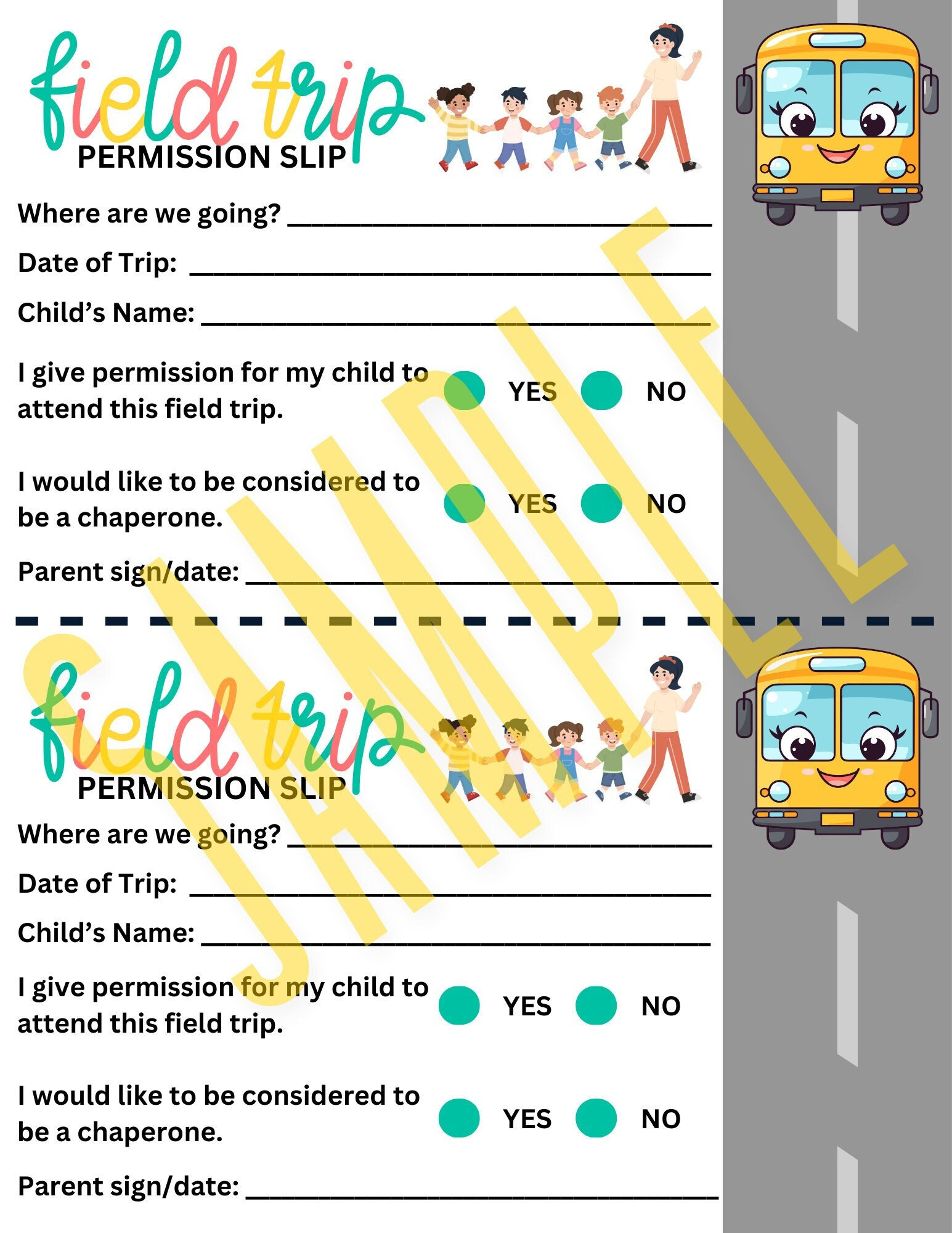 INSTANT DOWNLOAD PRINTABLE Daycare School Field Trip Permission Slip ...