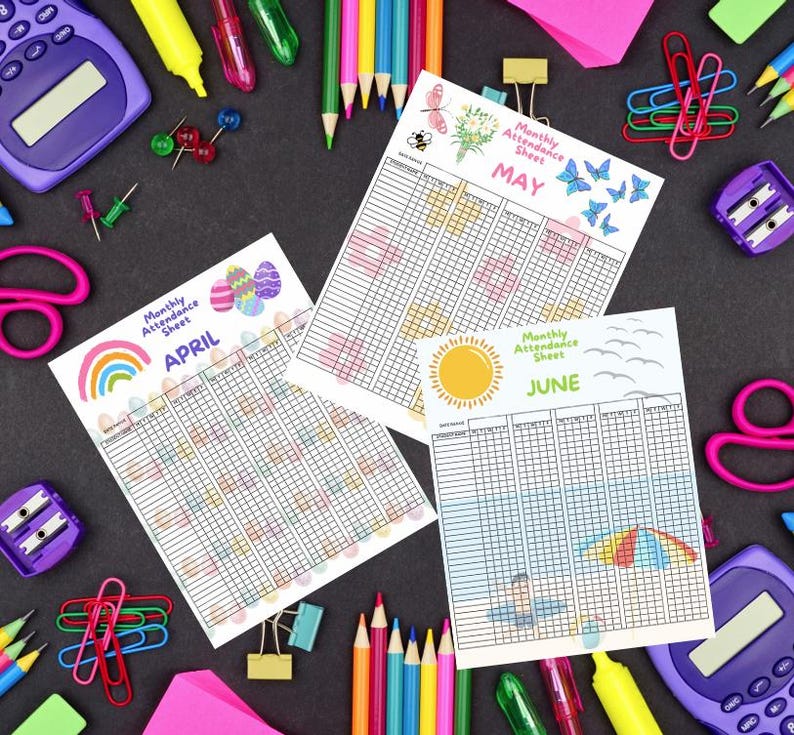 INSTANT DOWNLOAD PRINTABLE Daycare Preschool Monthly Attendance Sheets ...