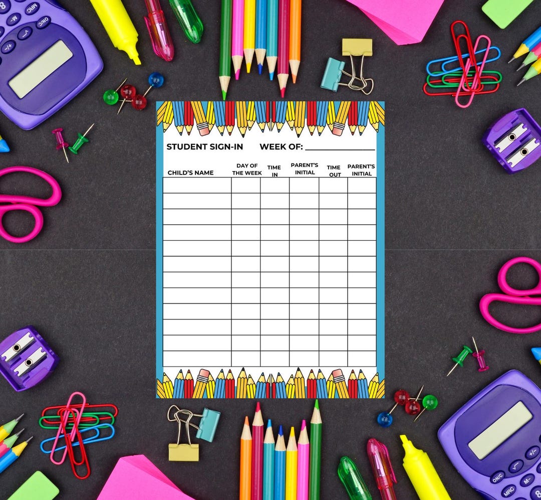 Student Attendance Sign-in Sheet: Daycare, Preschool, School (printable ...