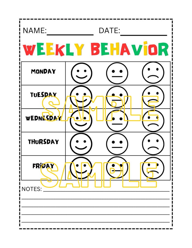 INSTANT DOWNLOAD PRINTABLE Daycare Preschool Weekly Behavior Report ...