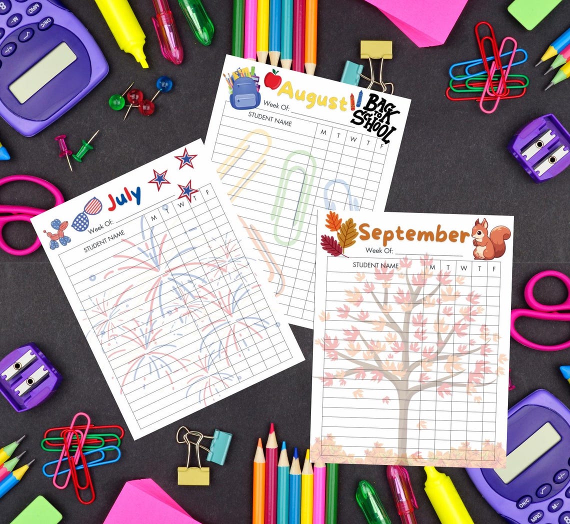 INSTANT DOWNLOAD PRINTABLE Daycare Preschool Weekly Monthly Attendance ...