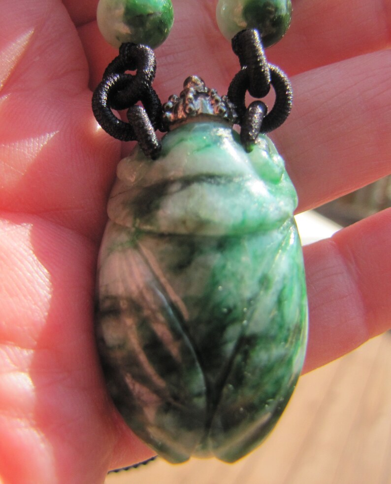 Jade Pendant Scarab Necklace Moss Snow Green Carved Beetle Jadeite ...