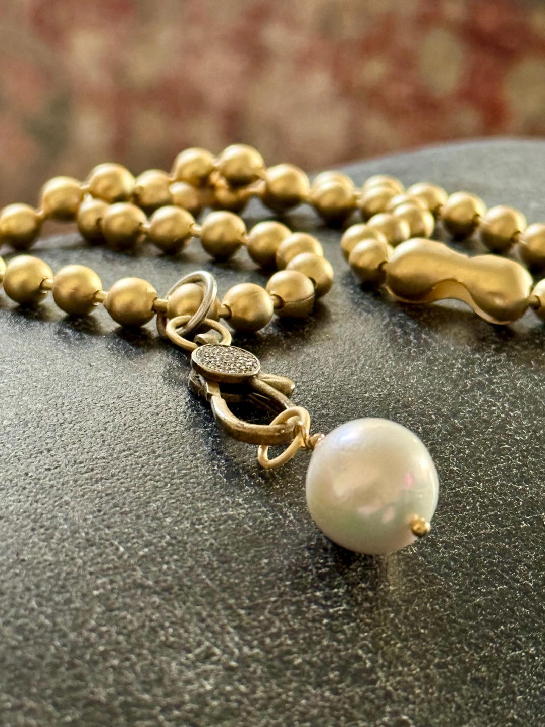 Chunky Ball Chain Necklace: Edison Pearl Pendant, Matte Gold - Antique ...
