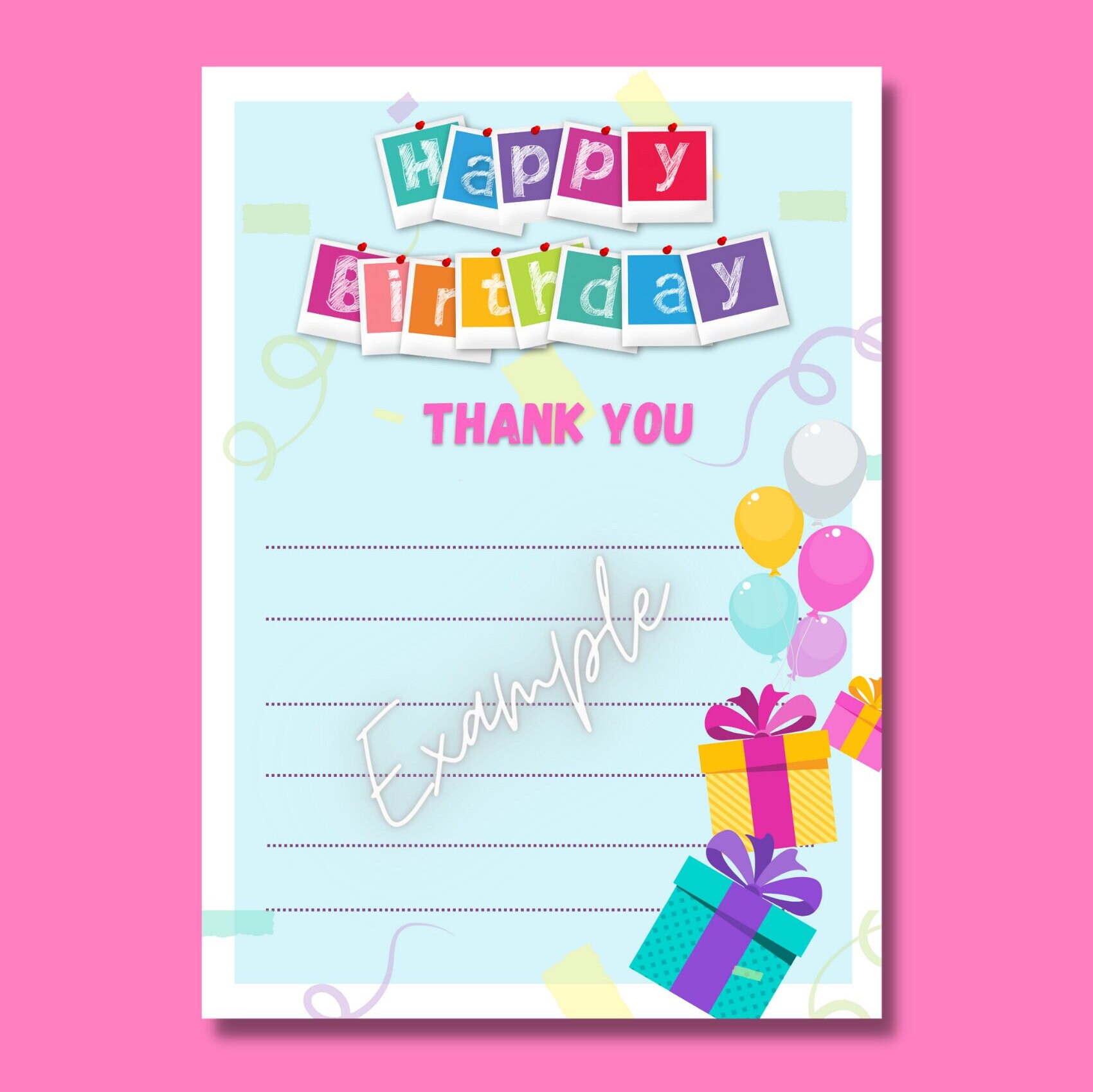 PRINTABLE Birthday Thank You - Fill in the Blank Card - Etsy