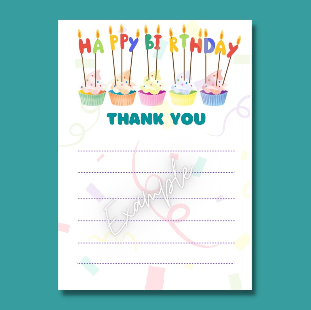 PRINTABLE Birthday Thank You - Fill in the Blank Card - Cupcake Theme ...