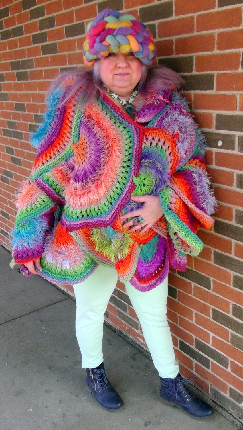 Rainbow Peacock Hand-knitted Wrap Jacket One Size Fits All - Etsy