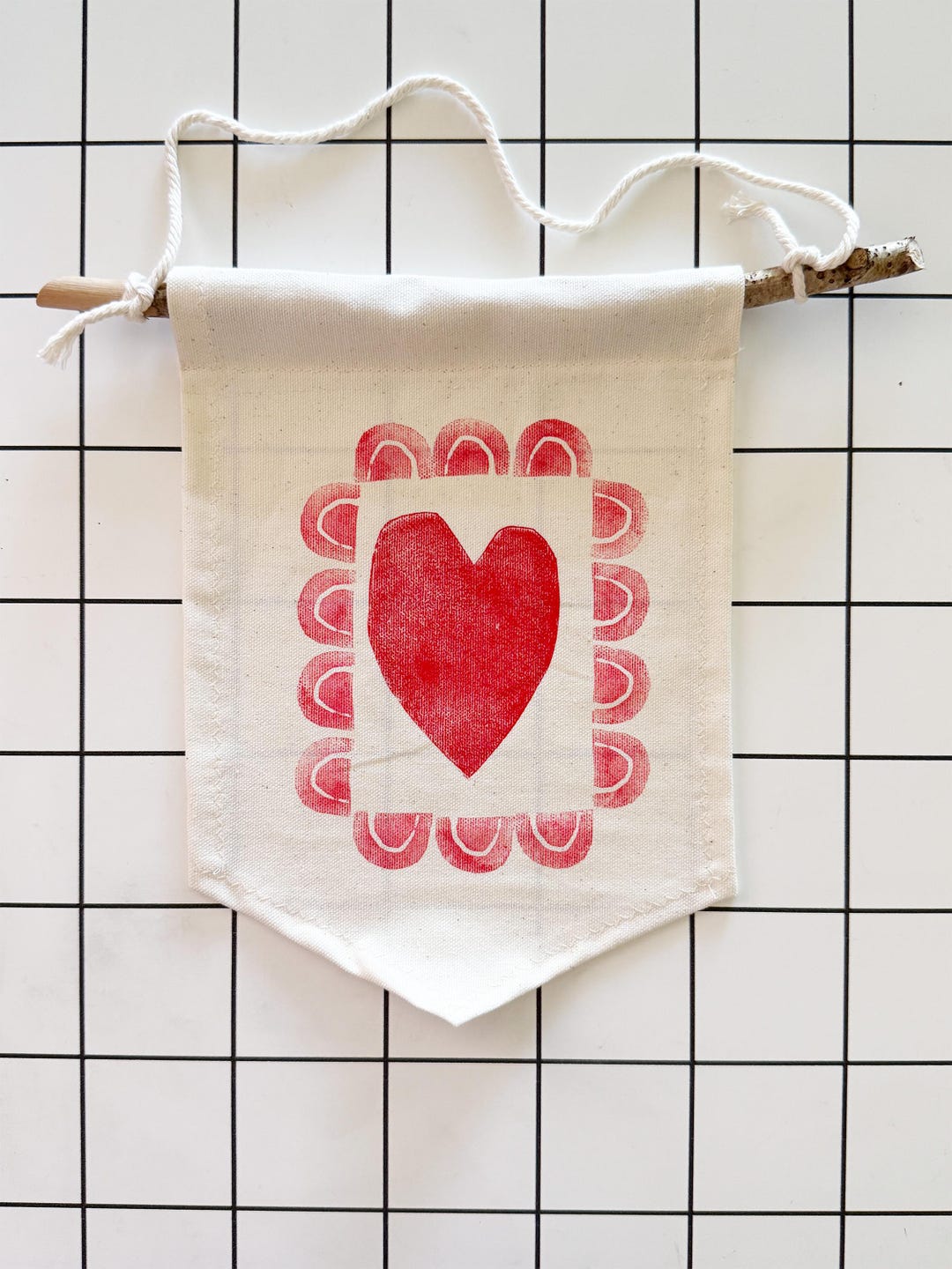 Red Heart Linocut Wall Banner, Linocut Banner, Love Heart Print, Heart ...