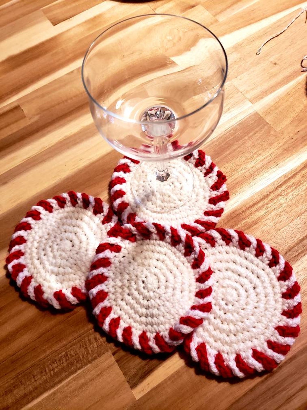 Peppermint Candy Coasters: Crocheted Acrylic Yarn, Set of 4 - Etsy