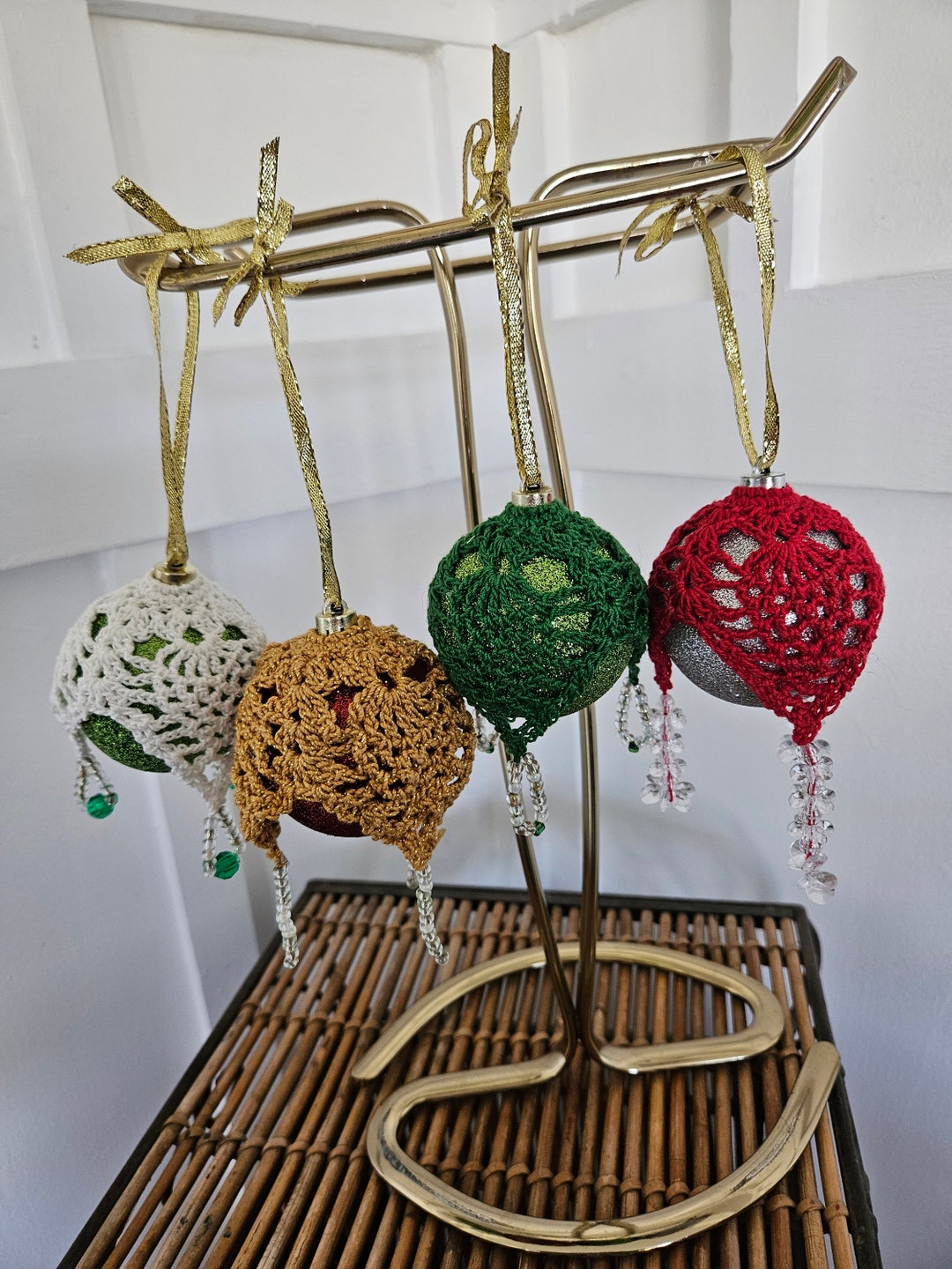 Antique Design Christmas Lace and Beaded Ornament, Gift Boxed Set of 4 ...