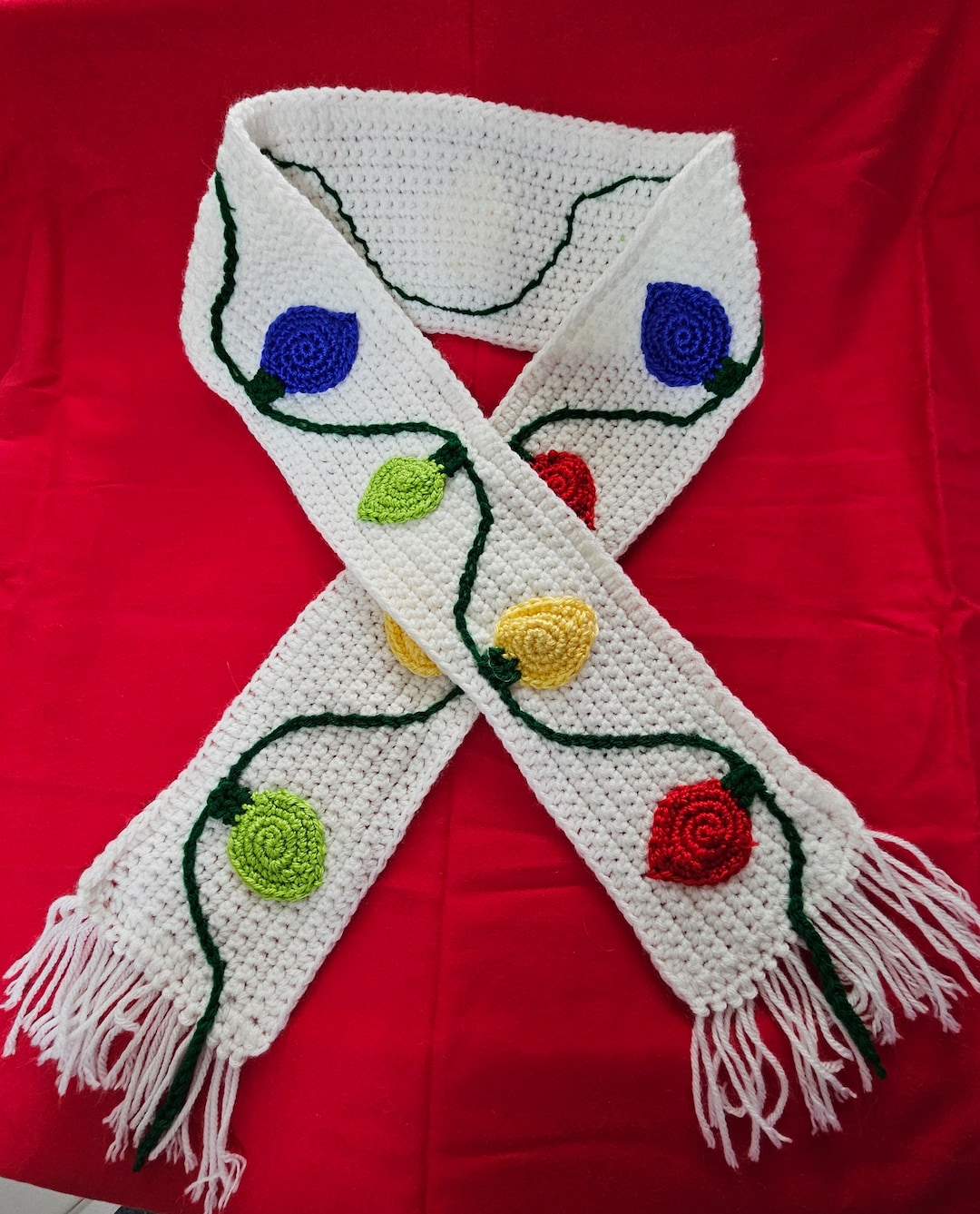 Crocheted Christmas Scarf: Handmade Holiday Lights Scarf - Etsy