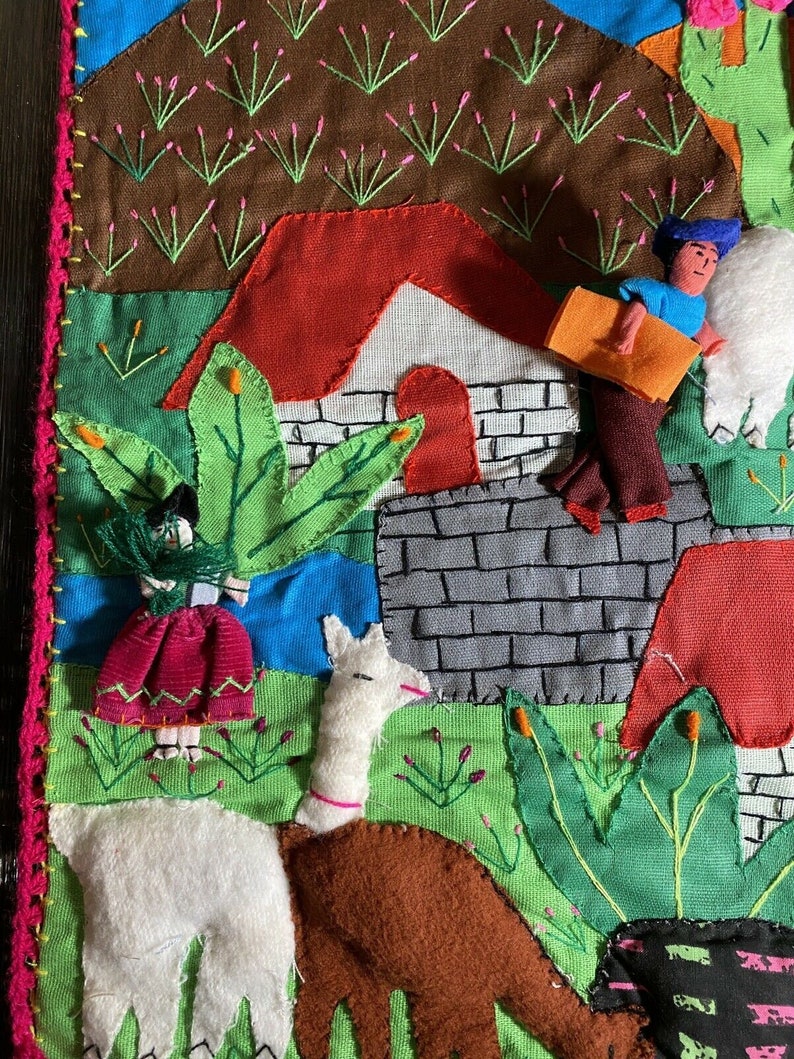 Vintage Fabric Arpillera 3D Folk Art Applique Tapestry Peru ...