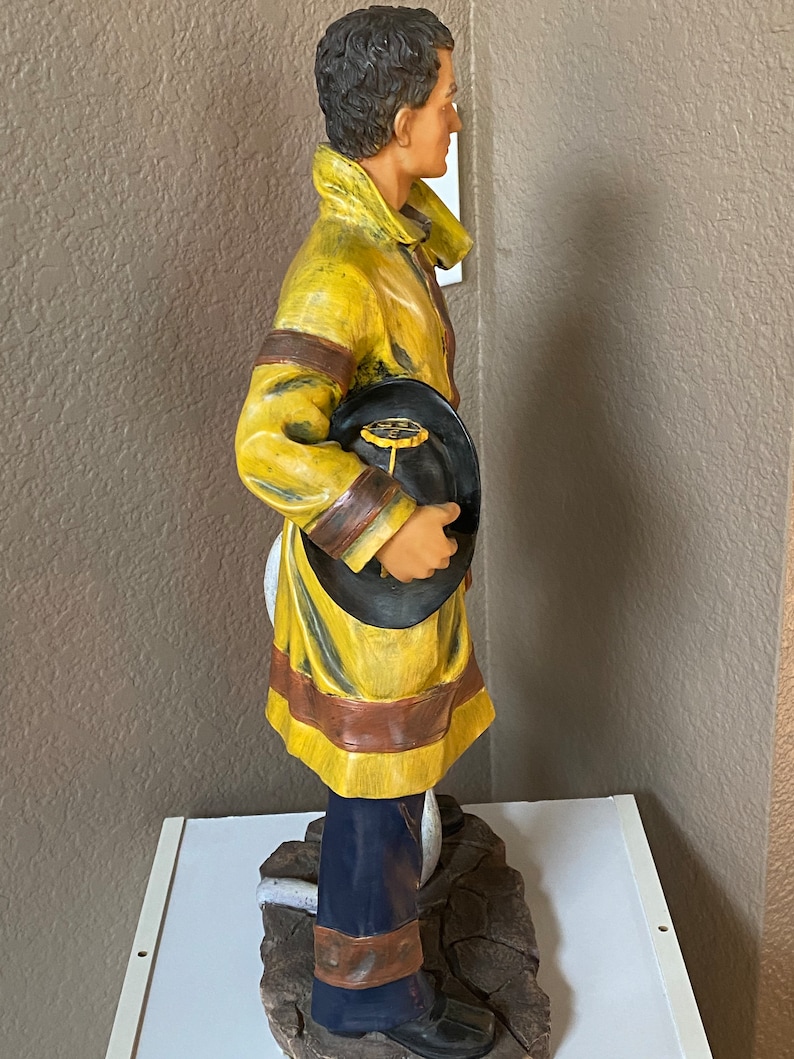 19" Male Tall Fireman Firefighter Fire Department Statue Resin Figure ...
