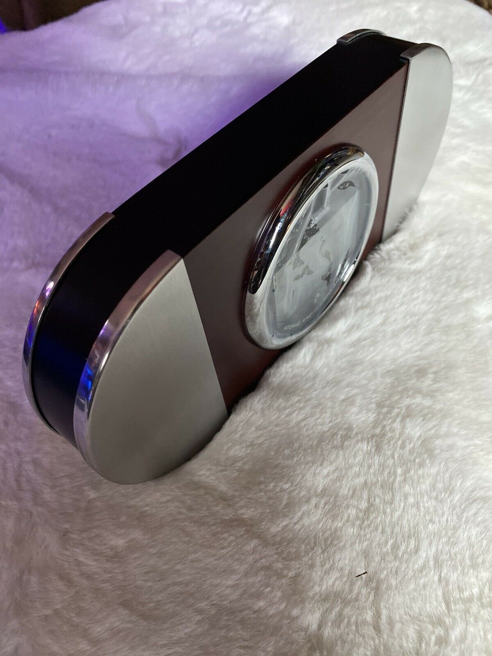 Atomic Radio Controlled Digital Desk Clock Woodgrain Silver Battery ...