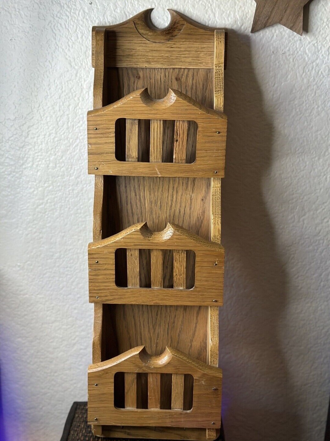 Vintage Wood Farmhouse Letter Mail Bills Holder Rustic Hanging Storage ...