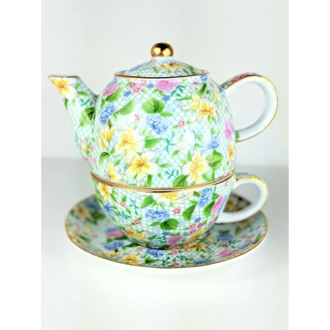 Stackable Teapot Kettle Pot Cup Saucer China Set Twos Company - Etsy