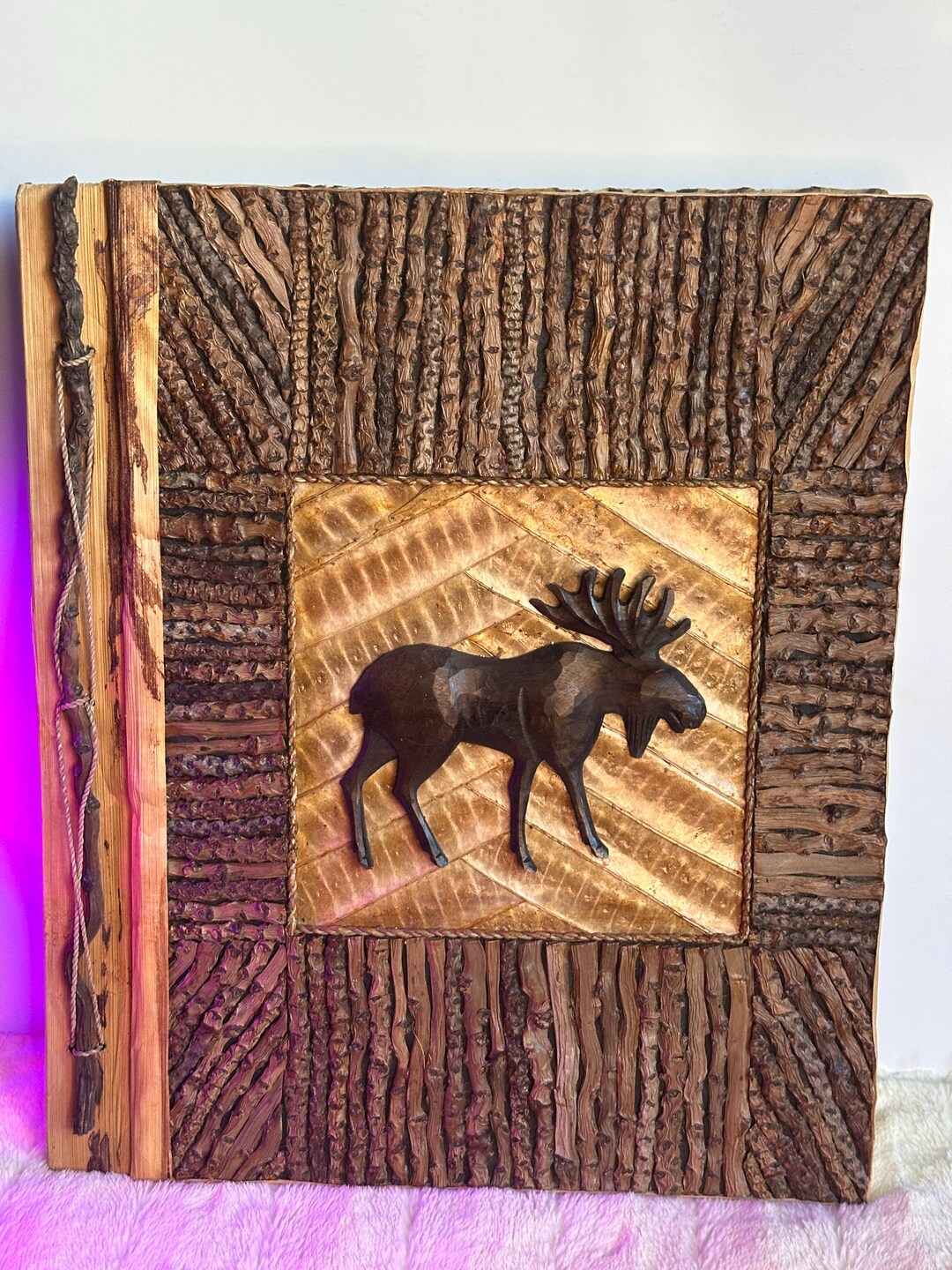 Large Rustic Wood Twigs Elk Family Picture Photo Recipe Scrapbook ...