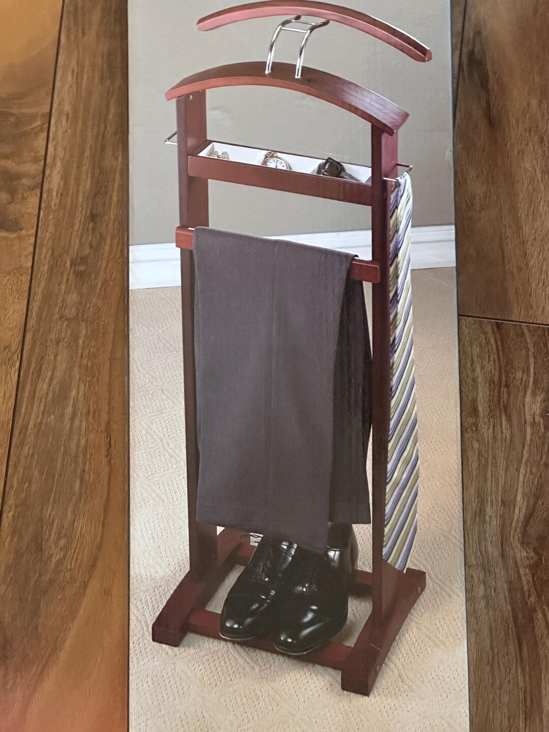Men's Wood Valet Suit Clothes Shoe Rack Stand Organizer Butler Trouser ...