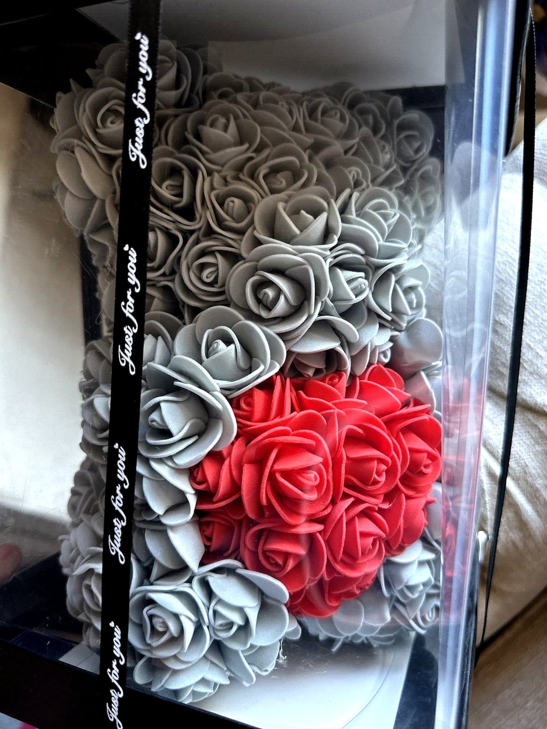 Artificial Fake Gray Red Rose Flower Teddy Bear Toy Wedding Party ...