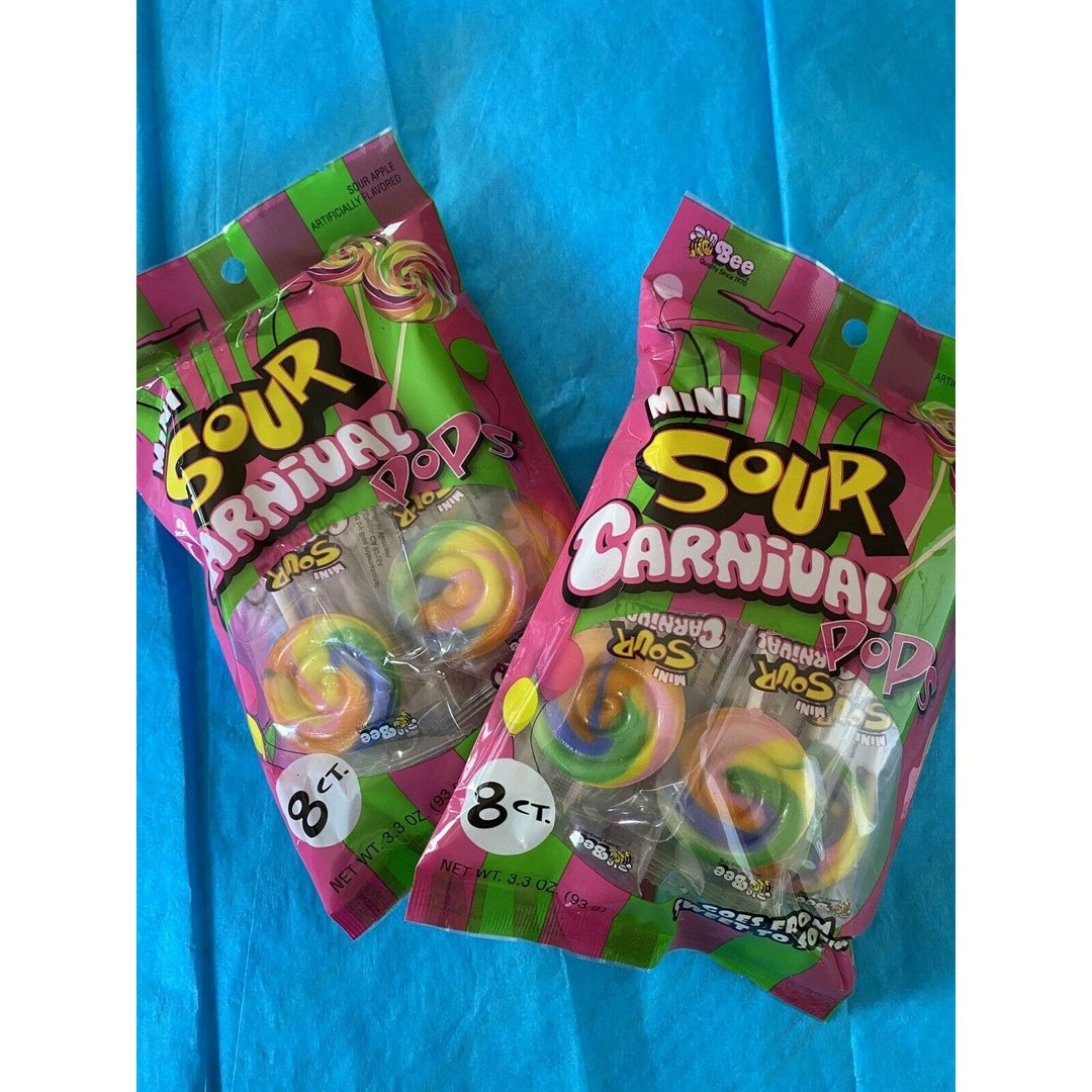 2 Bags Mini Carnival Pops Sour Sucker Candy Round Striped Lollipop - Etsy