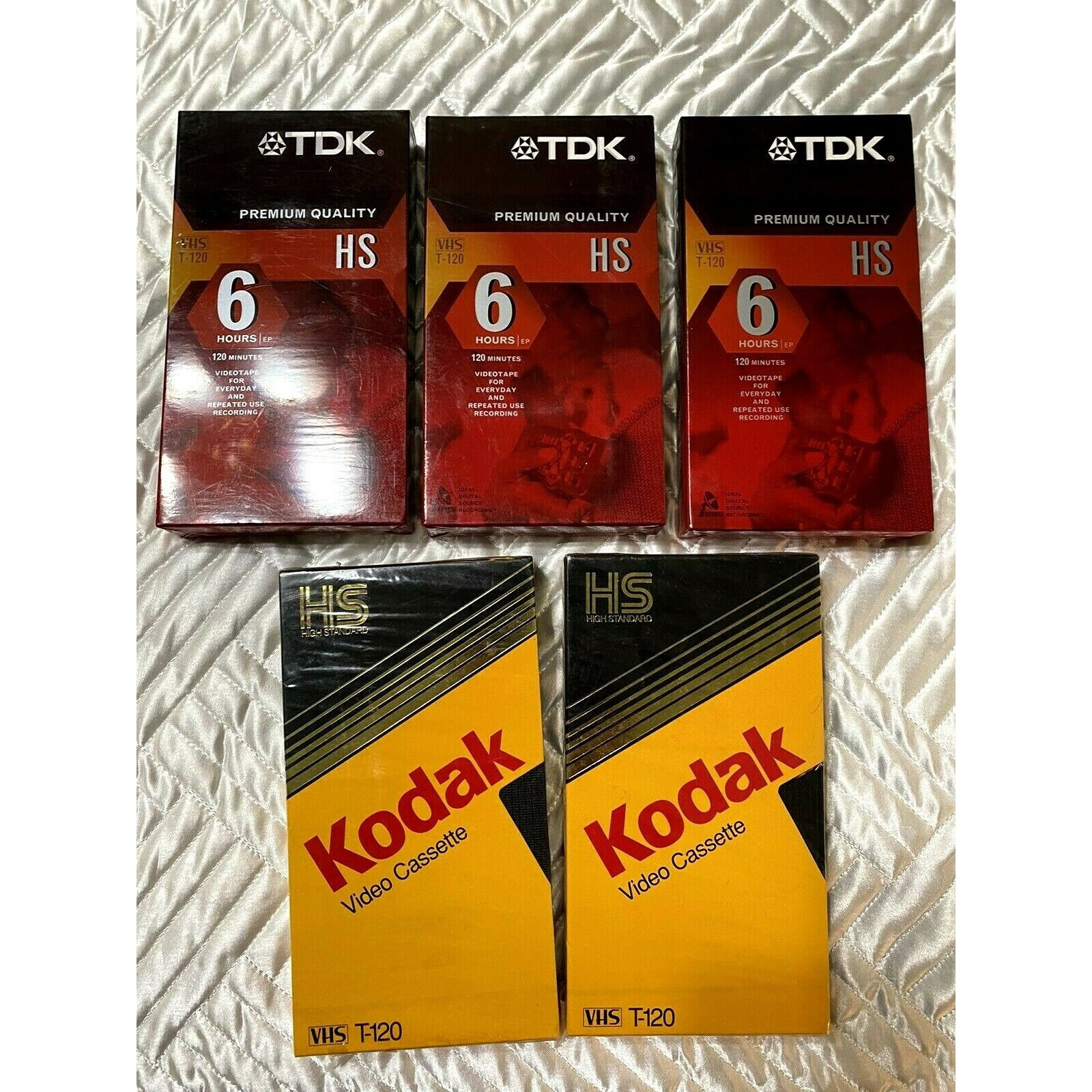 Blank TDK Kodak VHS Video Tape Recording Lot 5 Sealed T 120 Videotape ...