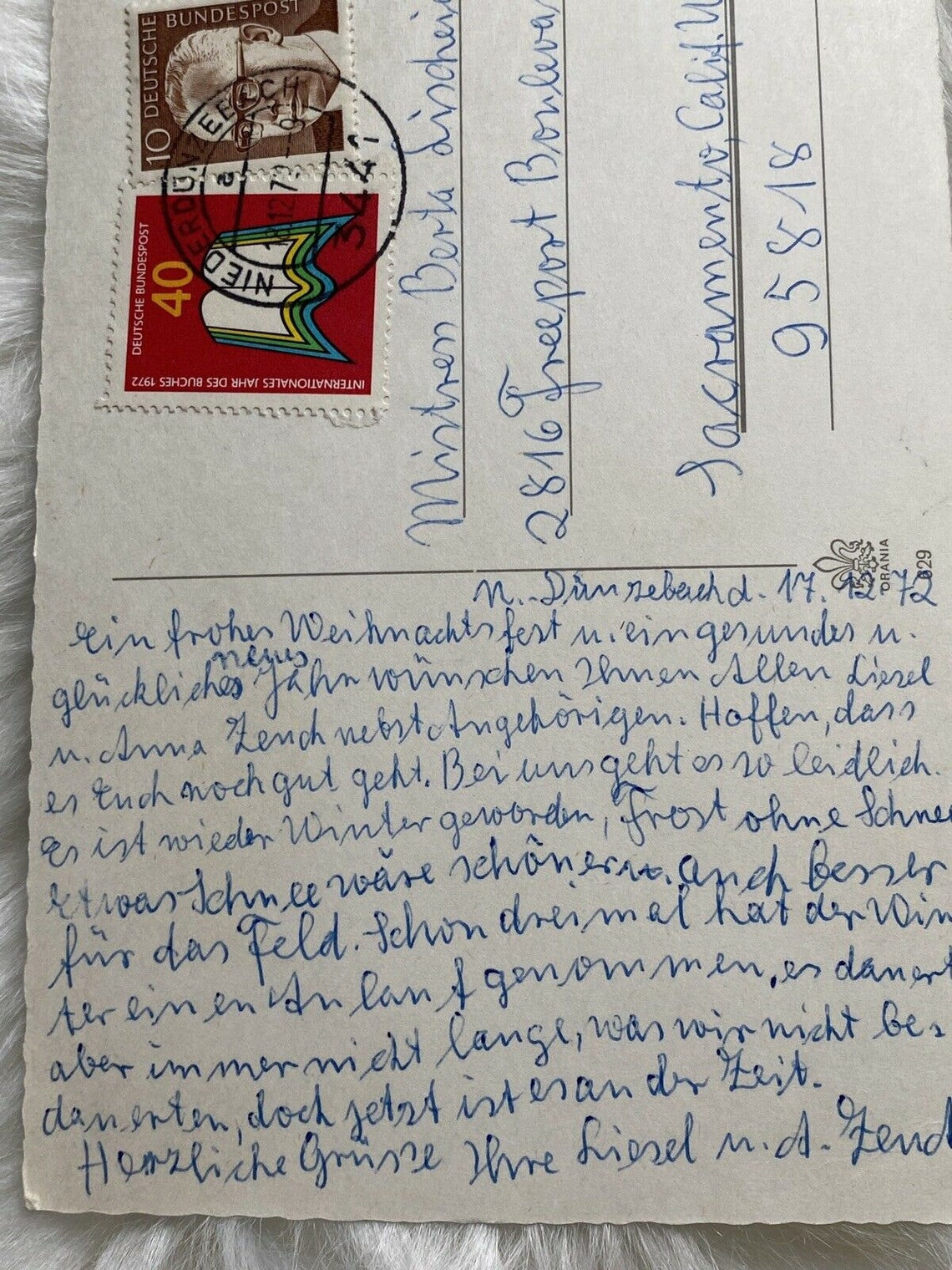 Vintage 1972 German Handwritten Post Card Attached Stamps Winter Snow ...