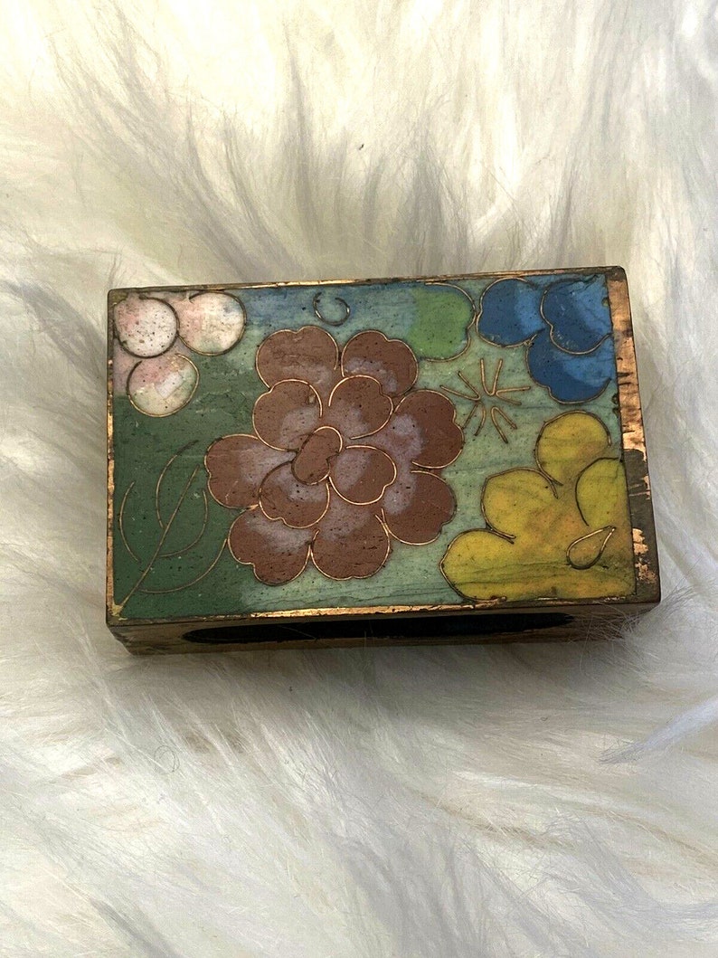Vintage Cloisonné Metal Matchbook Chinese Match Box Holder Brass Cover ...