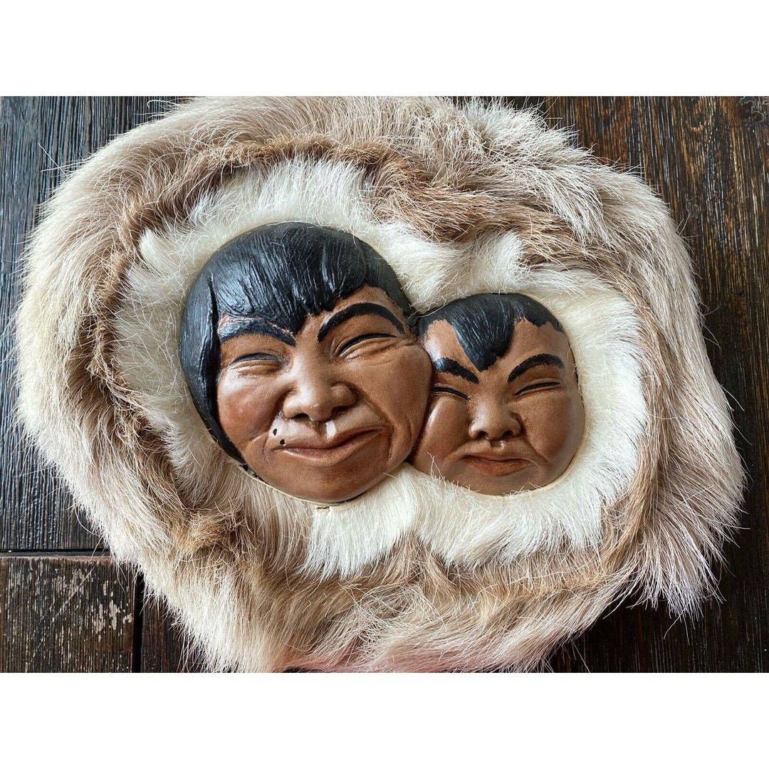 Carved Vintage Folk Art Indigenous Inuit Head Hanging Wall Handmade ...