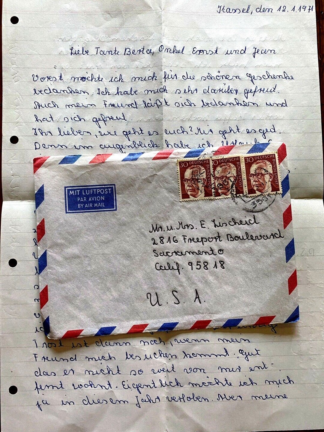 1972 Vintage Handwritten German Letter Stamp Envelope Sacramento CA ...