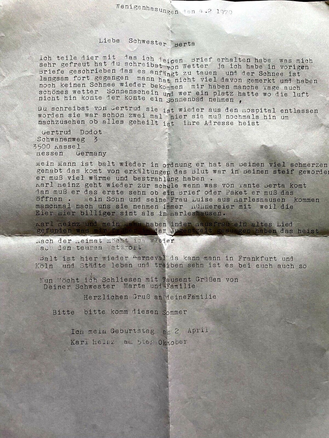 1970 Vintage Hand Typed Letter Letter Paper Ephemera - Etsy