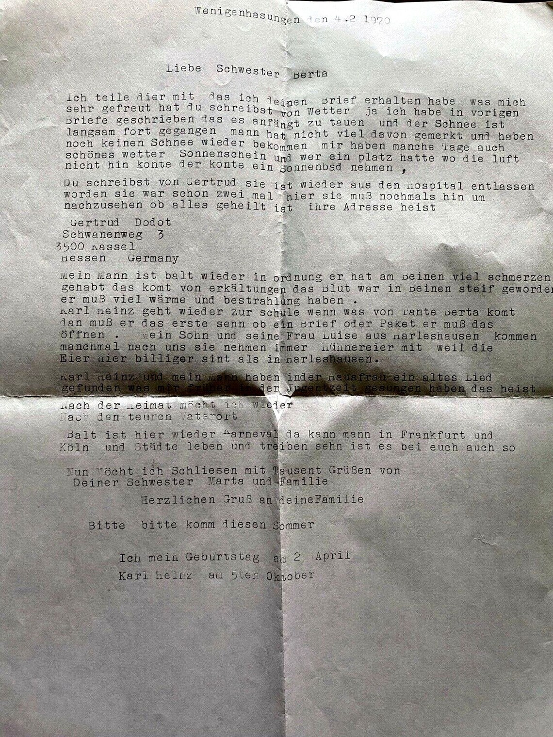 1970 Vintage Hand Typed Letter Letter Paper Ephemera - Etsy