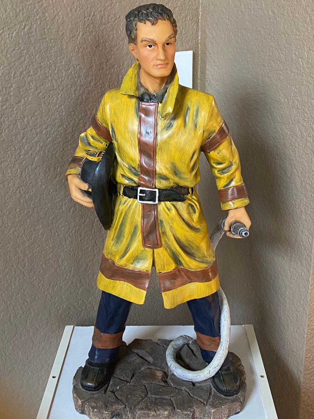 19" Male Tall Fireman Firefighter Fire Department Statue Resin Figure ...