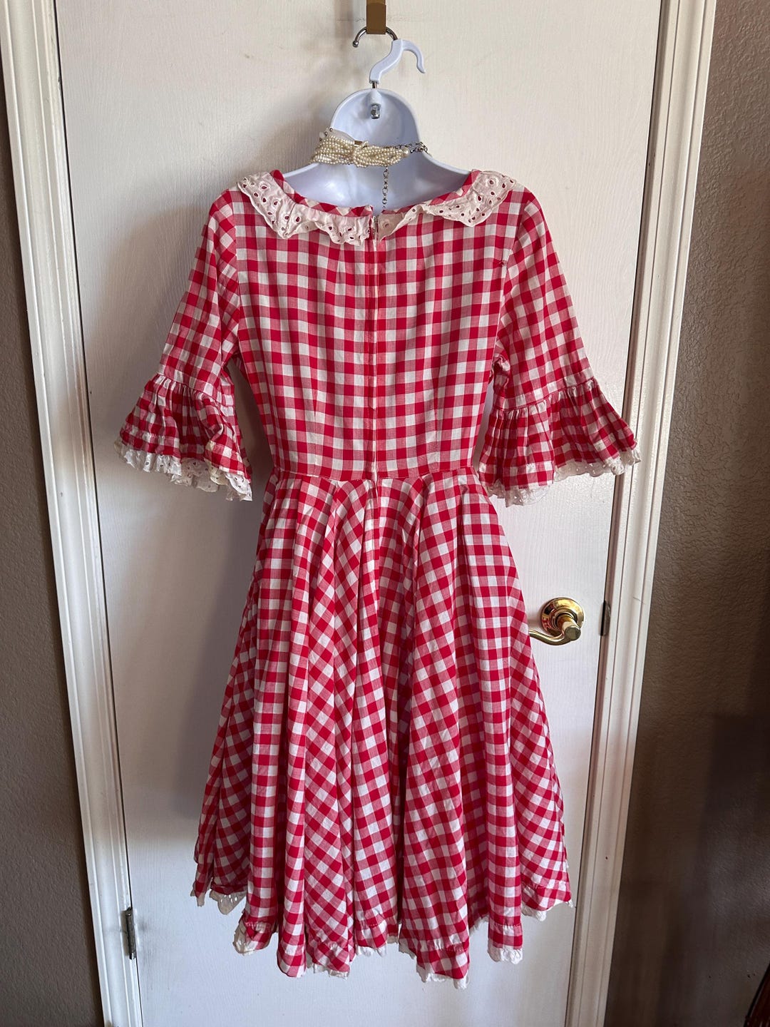 Vintage Handmade Prairie Red White Gingham Ruffled Square Dance ...