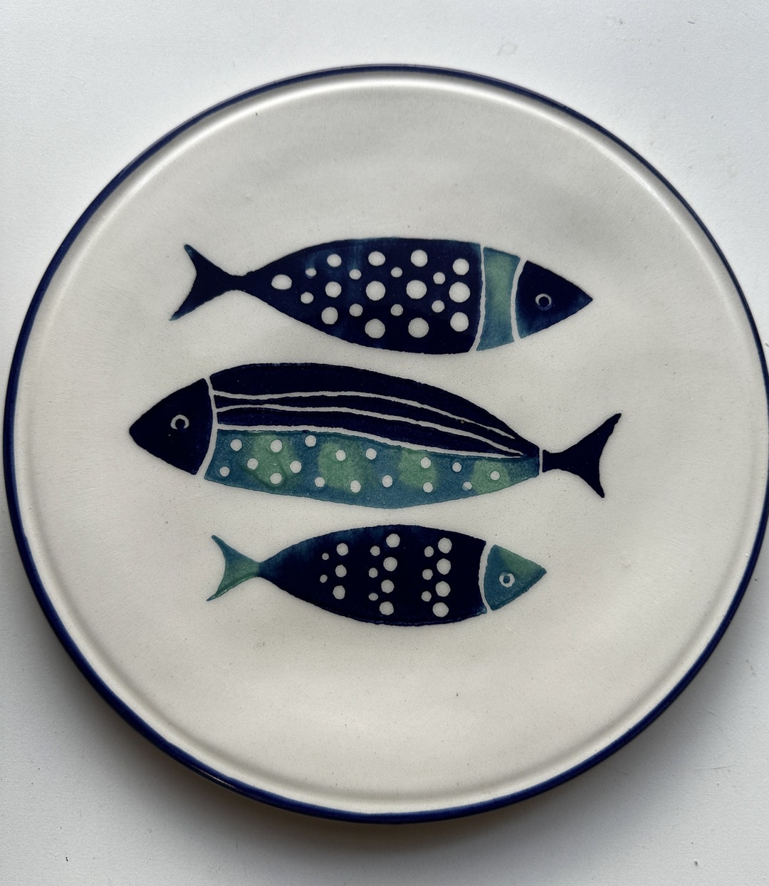 Papart Hand Painted Coastal Fish Nautical Blue White 8 Plate - Etsy