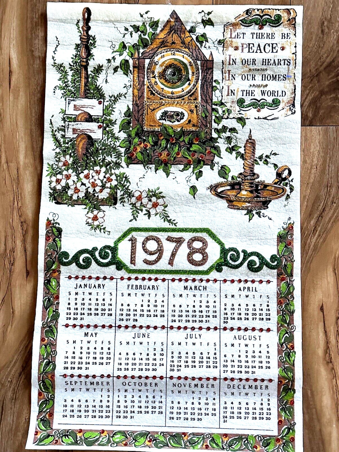 Vintage Large 1978 Hanging Felt Calendar Clock Plant Themed Office Home ...