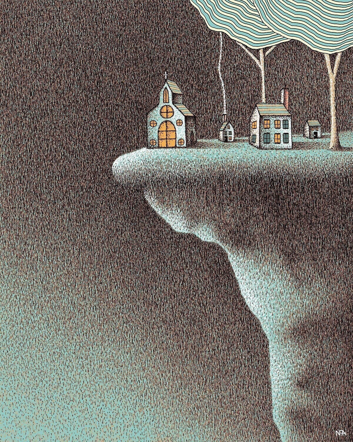 Blue Night Scene Pen and Ink Drawing Illustration Print - Etsy Australia