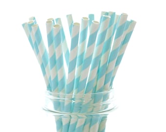 Teal Blue Striped Straws Fun Straws Paper Party Straws Blue | Etsy