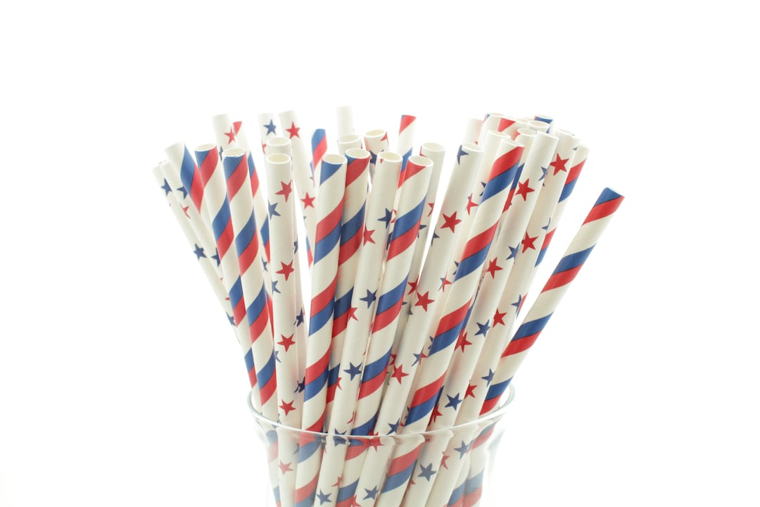 Patriotic USA Stars & Stripes Red, White, Blue Straws (25 Pack) -4th of ...