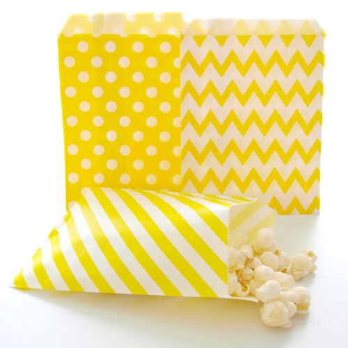 YELLOW Chevron Polka Dot Kraft Paper Popcorn Stand up Bags - Etsy