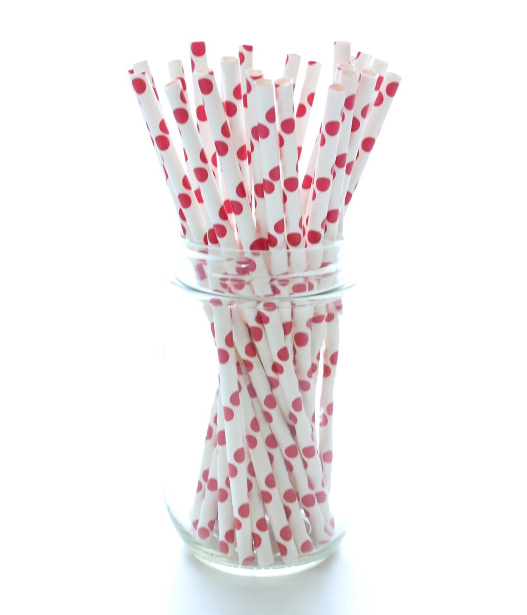 Red Party Straws, Large Straws, Polka Dot Paper Straws, Red and White ...