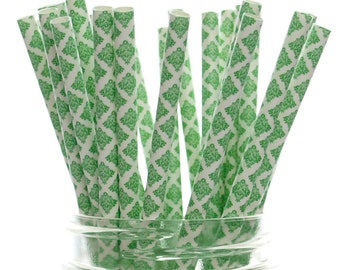 Mint Floral Damask Straws 25 Pack Formal Paper Drinking | Etsy