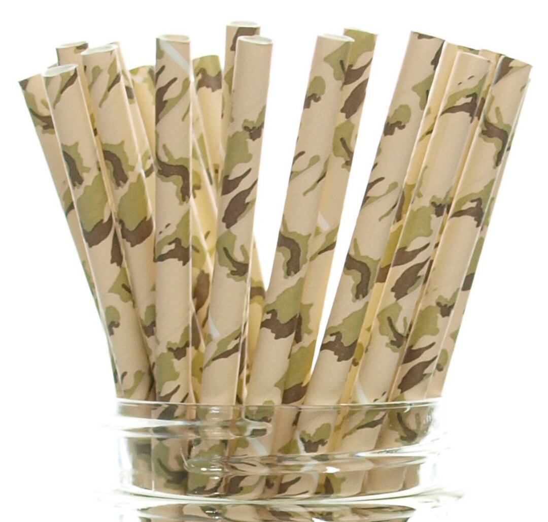Camouflage Straws (25 Pack) - Camo Pattern Paper Straws, Army Straws ...
