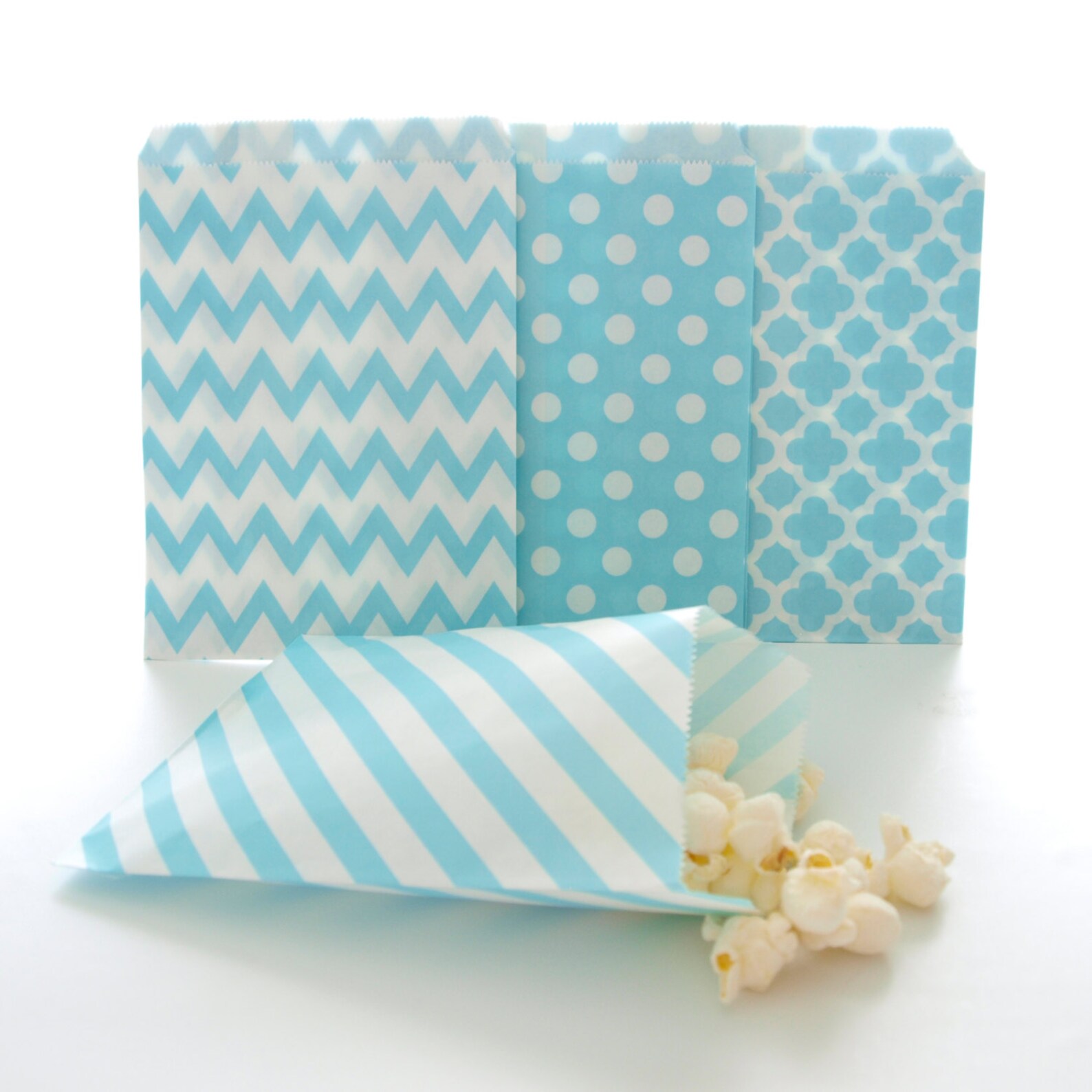 Light Blue Paper Party Bags 100 Pack Stripe Chevron | Etsy