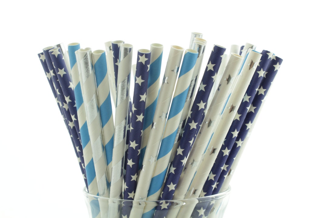 Space Theme Straws (25 Pack) - Blue and Silver Party Supplies - Etsy