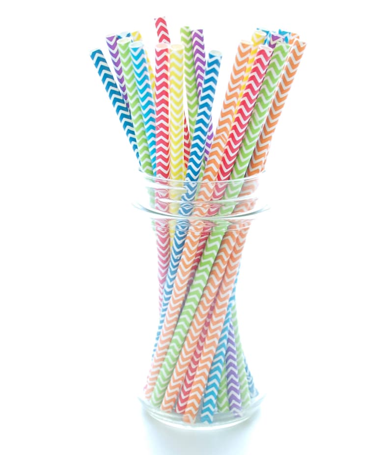 Rainbow Chevron Straws Birthday Party Straws Paper Drinking | Etsy