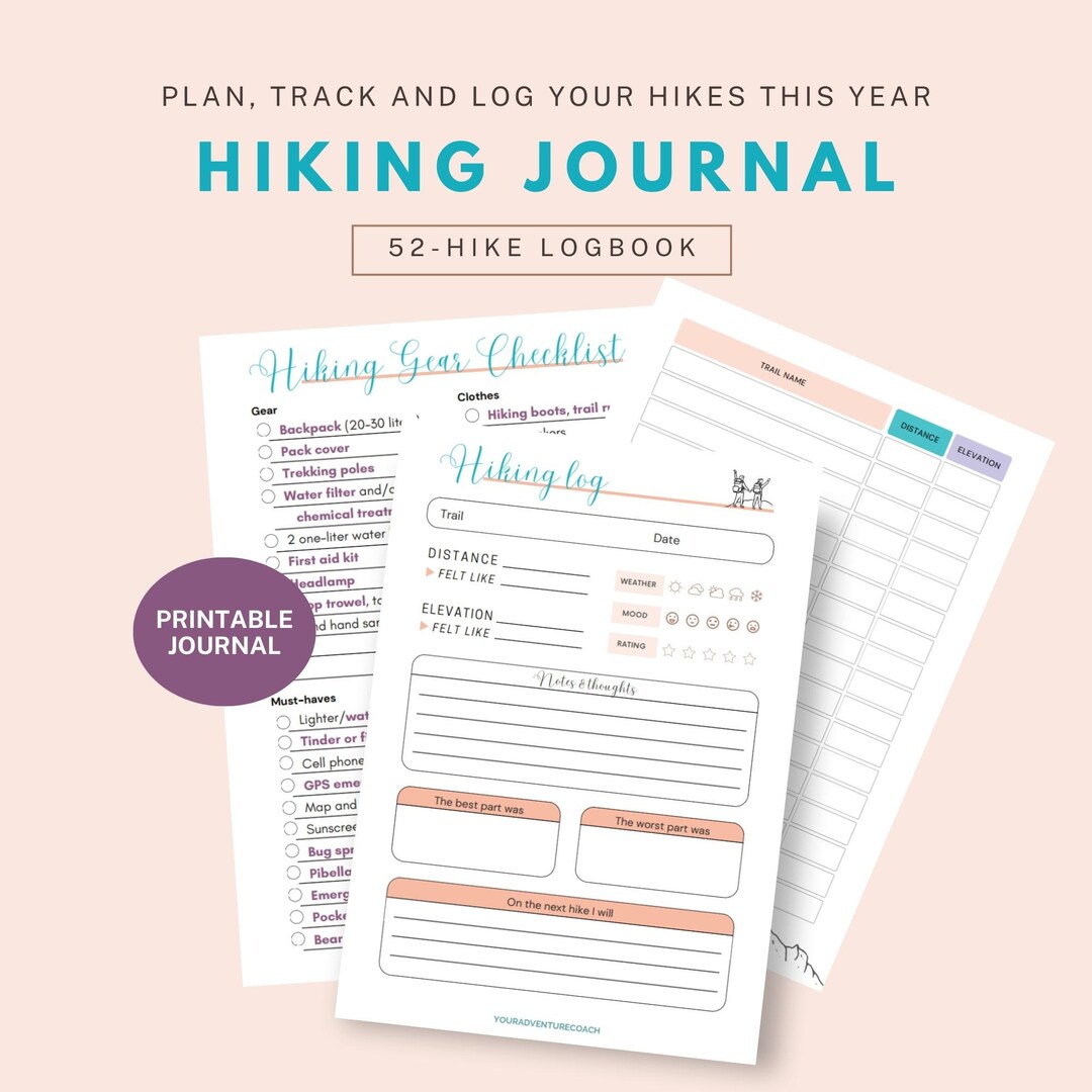 Printable Hiking Journal, Hiking Log Book, Digital Hiking Journal ...