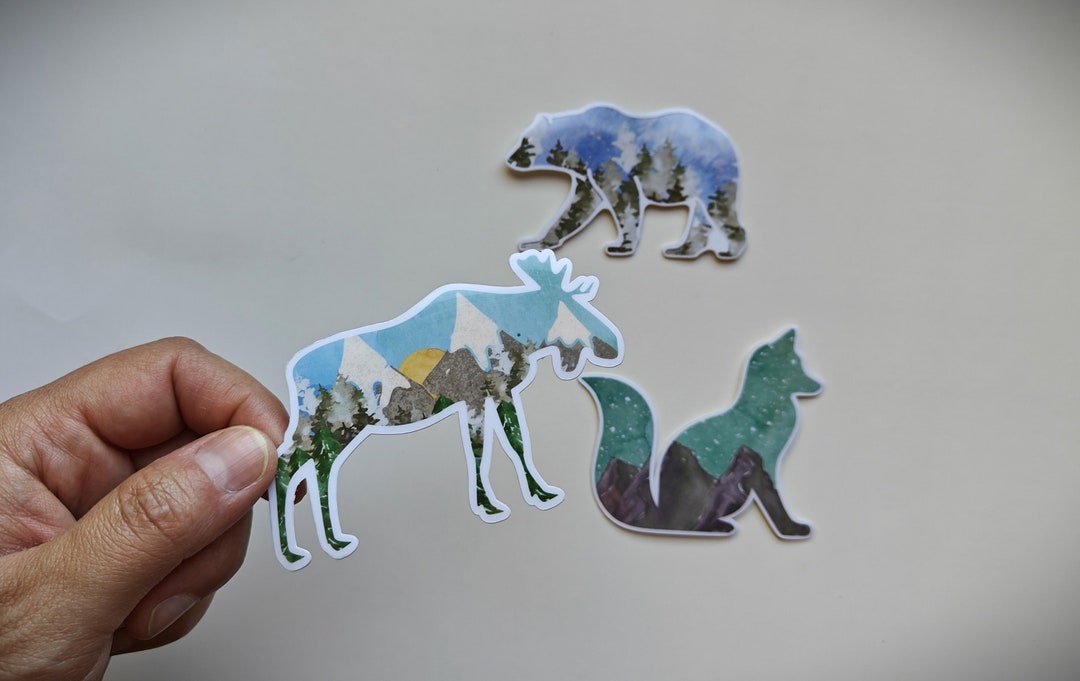 Wildlife Sticker Pack, Outdoorsy Stickers, Hiking Stickers, Moose Bear ...