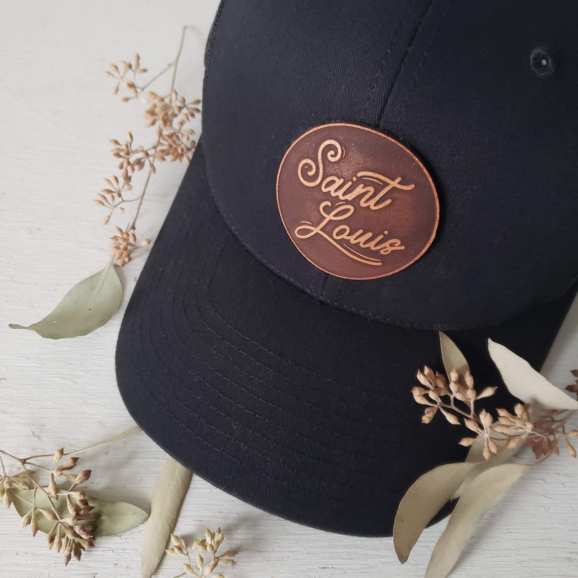 St. Louis Script Snapback || STL Black Mesh Back Low Profile Trucker ...