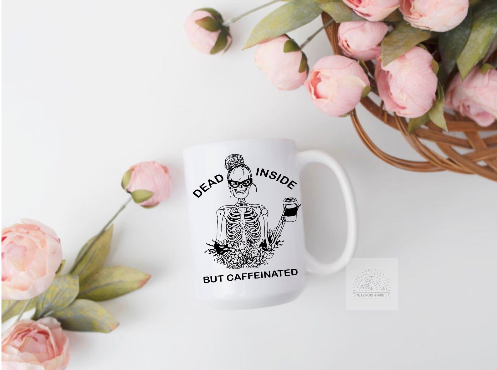 Dead Inside but Caffeinated Coffee Mug Cup Skull Skeleton - Etsy