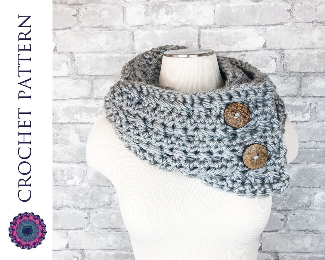CROCHET PATTERN Chunky Button Scarf - Infinity Cowl - Traditional Scarf ...