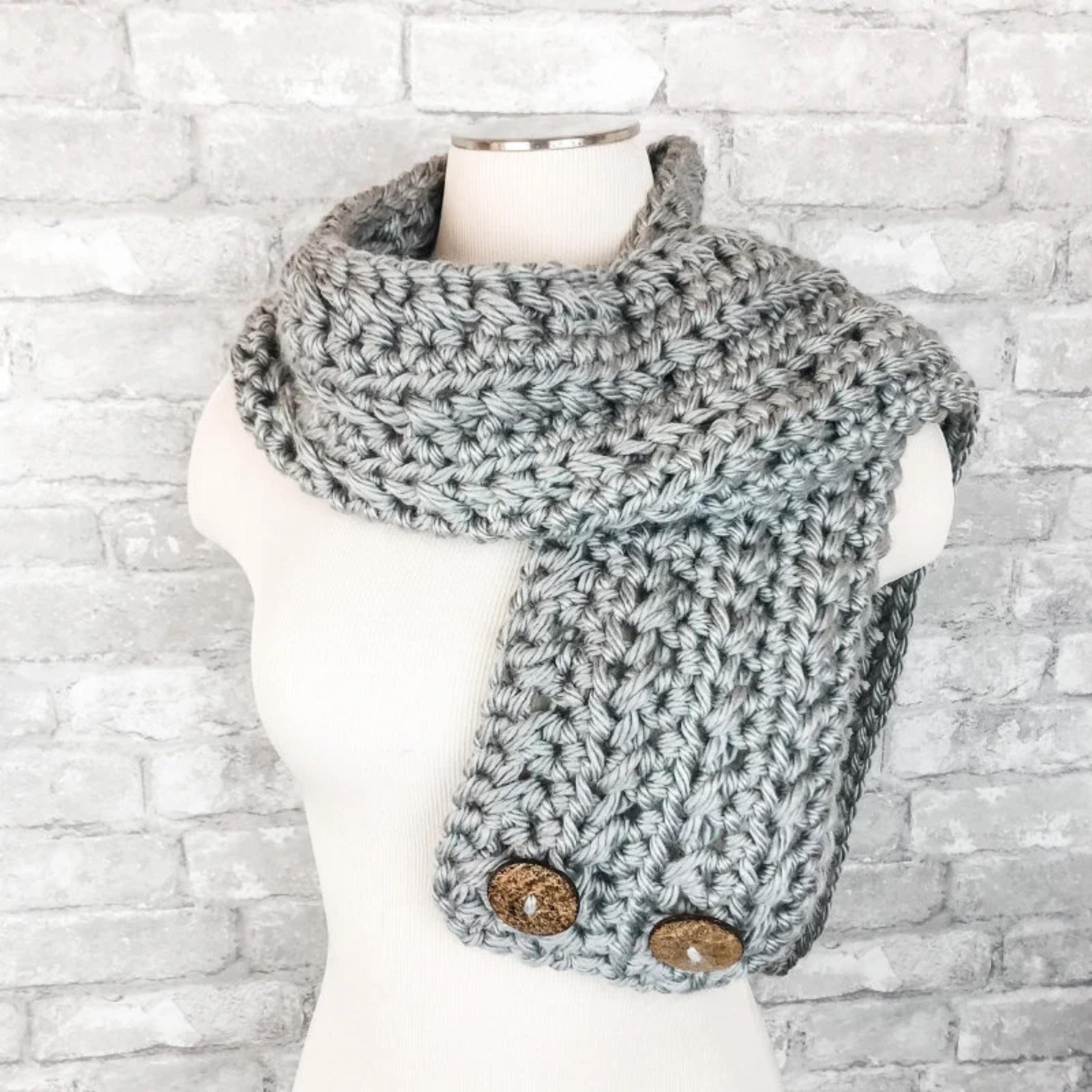 Jolie Button Scarf – Easy Crochet Scarf Pattern for Beginners (PDF) - Etsy